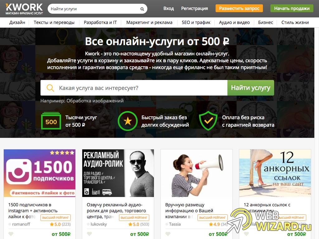 KWork - Биржа фриланс услуг стоимостью от 500 рублей - kwork.ru | WebWizard
